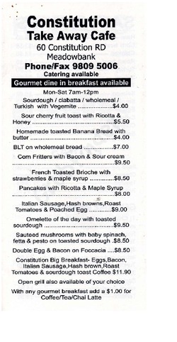 Constitution Cafe, Meadowbank, NSW - GrubFinder
