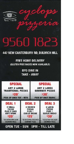 Cyclops Pizzeria, Dulwich Hill, NSW - GrubFinder