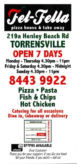Fel-Fella Pizza House, Torrensville, SA - GrubFinder