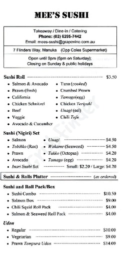 Mee's Sushi, Griffith, ACT - GrubFinder