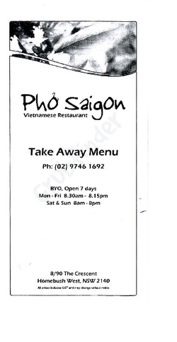Pho Saigon Restaurant, Homebush West, NSW - GrubFinder