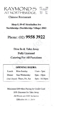 Raymond’s at Northbridge - GrubFinder