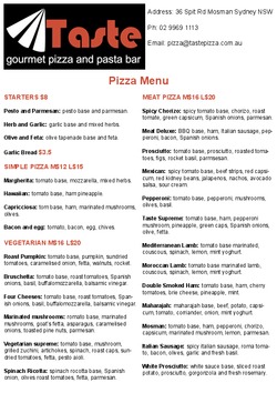 Taste Gourmet Pizza and Pasta Bar, Mosman, NSW - GrubFinder