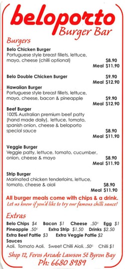 Beloporto Burger Bar, Byron Bay, NSW - GrubFinder